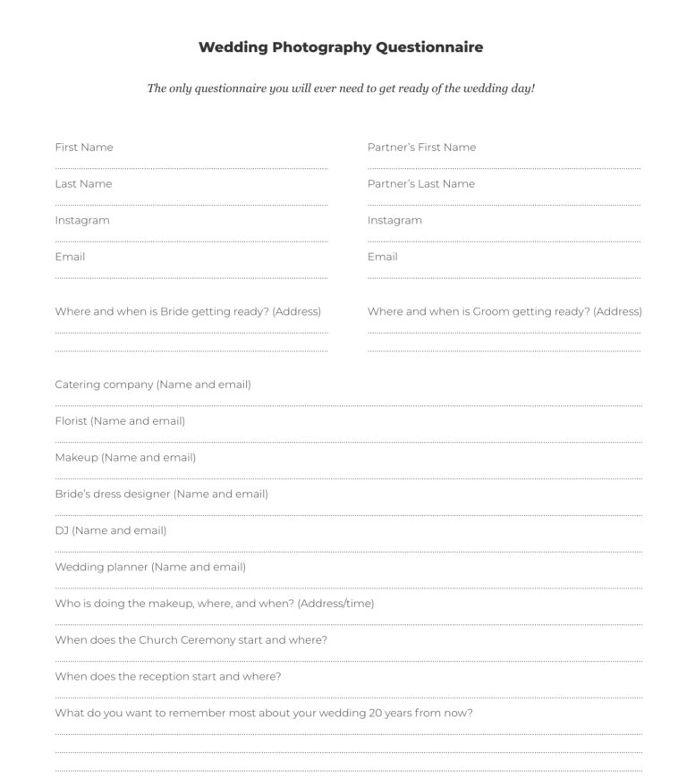 Wedding Photography Questionnaire (Free PDF)