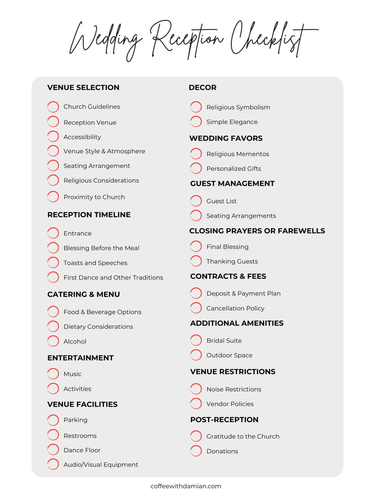 Wedding Reception Checklist in 2025 | Printable PDF!